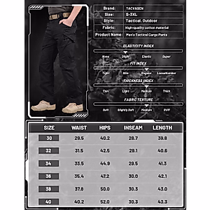 TACVASEN Mens Hiking Pants Lightweight Cotton Tactical Pants Stretch Military Cargo Pants 9 Pockets Work Pants Comfortable Workout Pants Combat Black 32