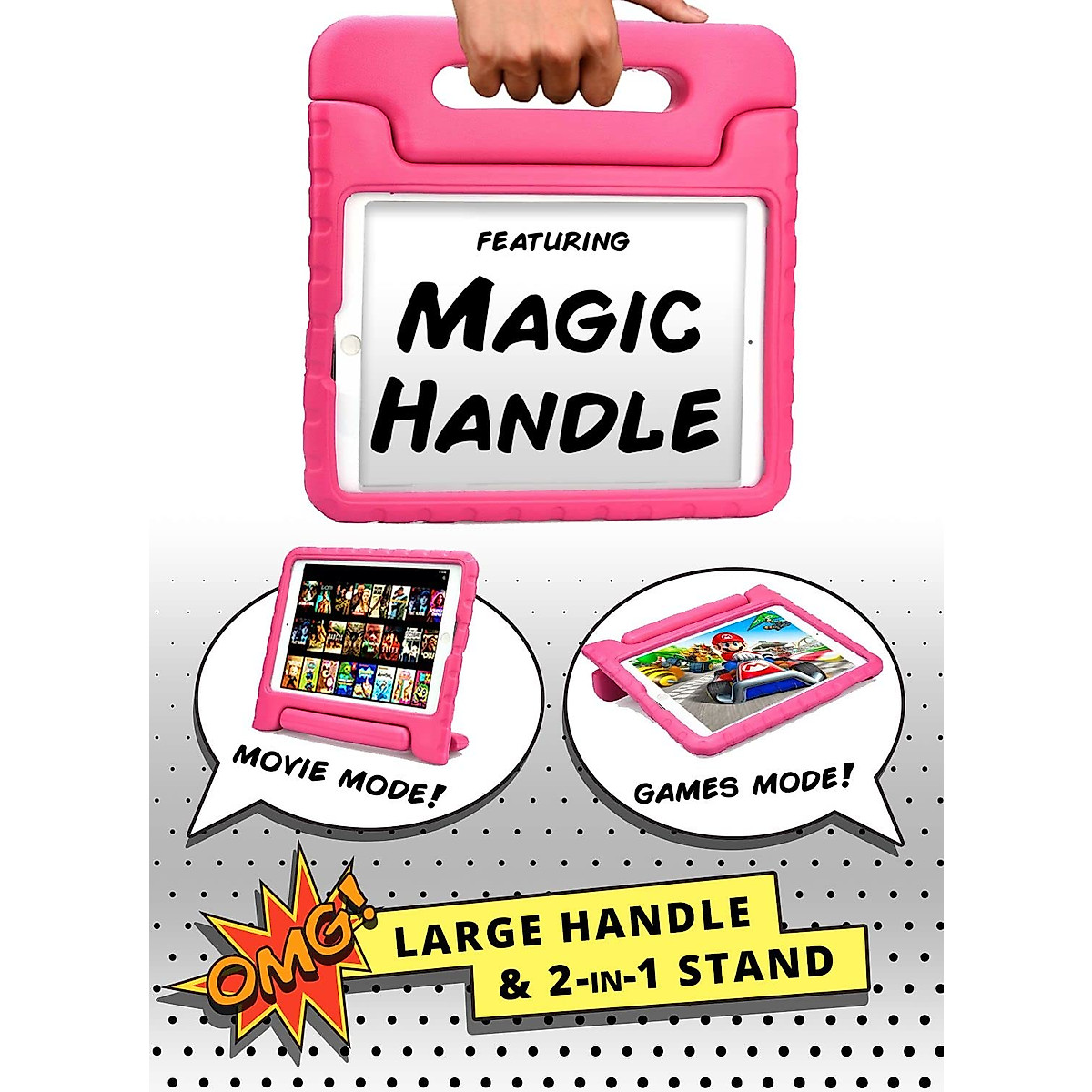 Official Cooper Dynamo Kids iPad Case 9th Generation | iPad 9th Generation Case Kids, iPad 8th/7th/10.2 inch Case for Kids, Lightweight with Screen Protector, Handle, Pencil Holder (Bubble Gum Pink)