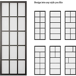 BARNSMITH 30in x 84in Frosted Glass Barn Door with 6FT Top Mounted Hardware kit Include Soft Close Mechanism DIY 15 Lites Modern Aluminum Frame Glass Sliding Barn Door Disassembled Easy Installation