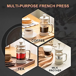 PARACITY French Press Coffee/Tea Maker, Camping Mini Coffee/Tea Press of 304 Stainless Steel Filter and Heat Resistant Glass, Cold Brew Coffee Maker 11.8OZ for Travel& Home Gift(White)