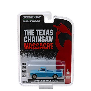 Greenlight 44820 B 1971 Chevrolet C-10 Pickup Truck Blue (Dusty) The Texas Chainsaw Massacre (1974) Movie Hollywood Series 22 1/64 Diecast Model Car