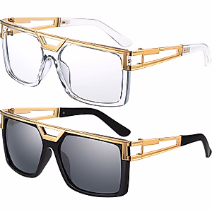 Hicarer 80s 90s Sunglasses Vintage Rapper DJ Hip Hop Glasses Retro Old School Glasses for Men Women (Black-Dark Grey, Clear)