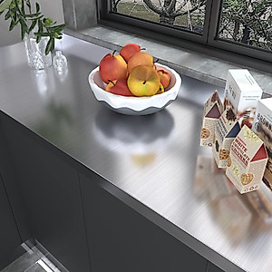 VOLEAAR Glossy Silver Stainless Steel Contact Paper 15.7 x 393.7 Inches Peel and Stick Vinyl Brushed Metal Look Wallpaper for Kitchen Cabinet Countertop Dishwasher Appliances Wrap Fridge Cover