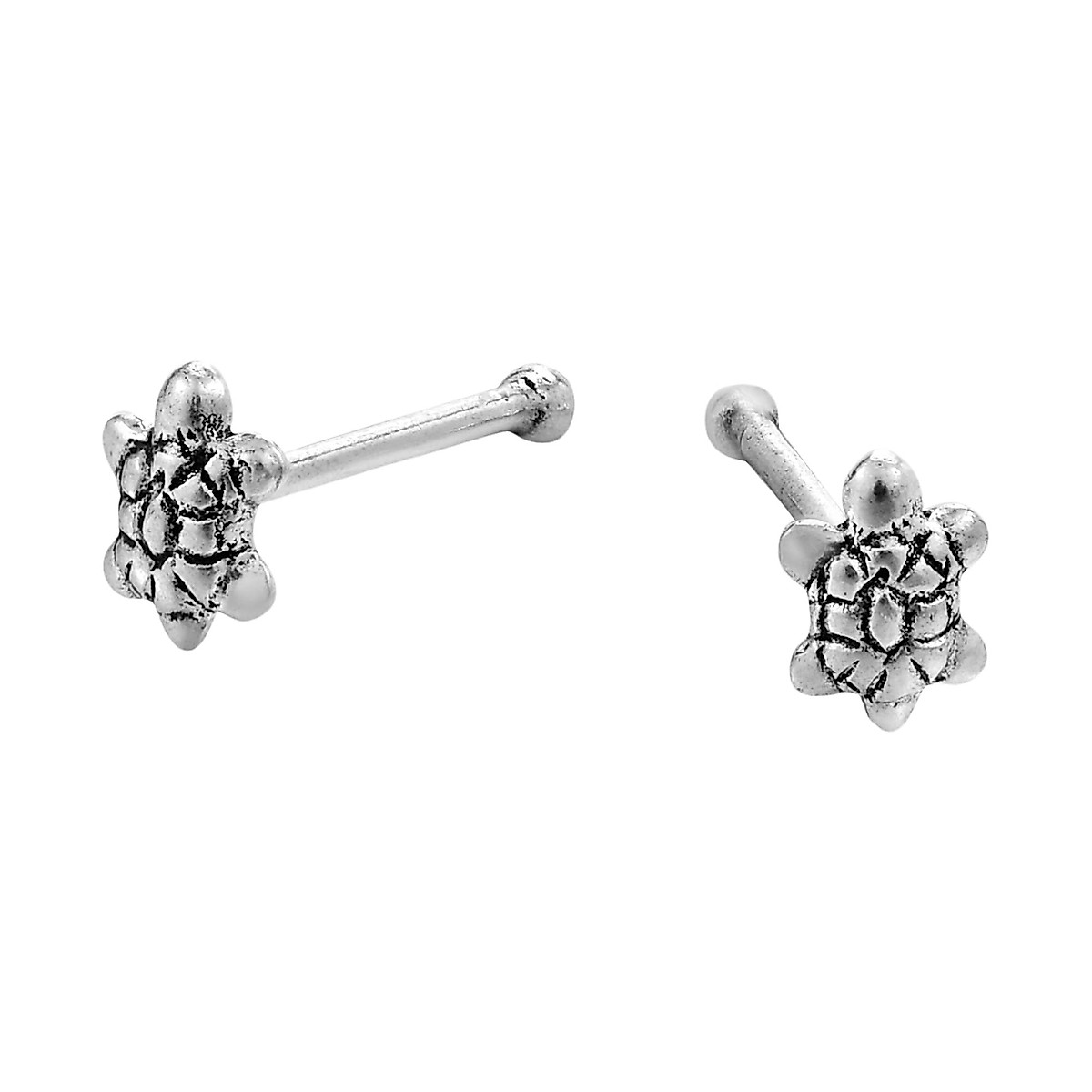 AeraVida 22G A Pair of Adorable Turtles Oxidized Sterling Silver Nose Ring | Turtle Nose Ring Stud | Turtle Nose Piercing Jewelry | Nose Ring Bone Stud Small