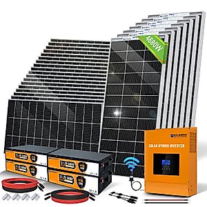 ECO-WORTHY 21.5KWH 4680W 48V Solar Power Complete Kit for Home Shed: 24pcs 195W Mono Solar Panel + 1pc 5000W 48V All-in-one MPPT Solar Charge Inverter + 4pcs 48V 50AH Lithium Battery(10KWH) +Z-bracket