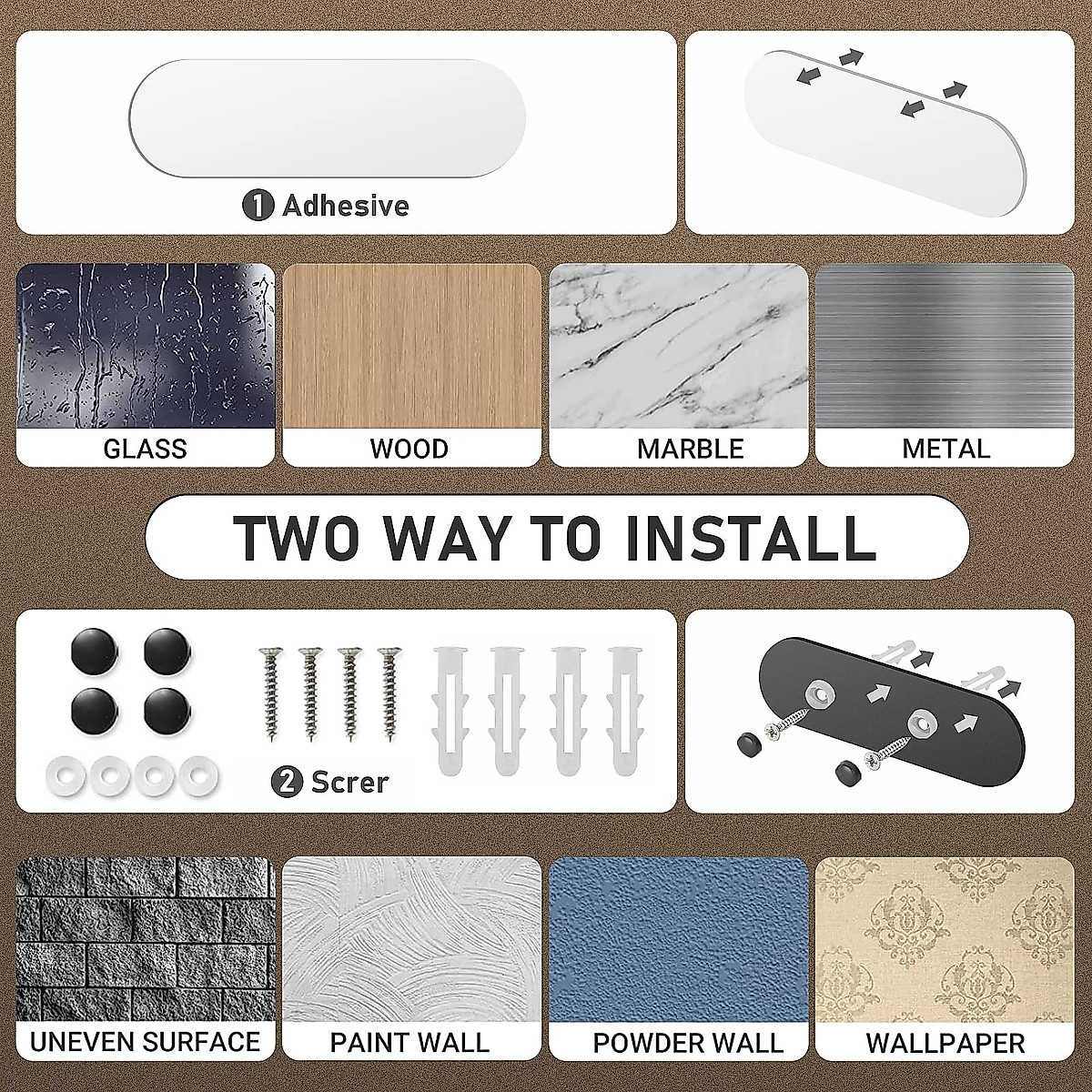 Paper Towel Holder Under Cabinet: Single Hand Operable Wall Mount Paper Towel Roll Holder with Damping Effect | Self-Adhesive or Screw for Kitchen | Bathroom (Black)