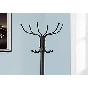 Monarch Specialties 2031, Hall Tree, Free Standing, 12 Hooks, Entryway, Umbrella Holder, Bedroom, Metal, Black, Transitional Coat Rack, 18" L x 18" W x 70" H