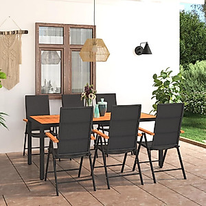 vidaXL Patio Dining Set 7 Piece Garden Dinner Dinette Table Chair Balcony Backyard Terrace Outdoor Home Decor Seating Furniture Black and Brown