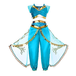 KuKiee Girls Princess Costume Halloween Cosplay Party Dress Up (5-6/120, Blue with Accessories)