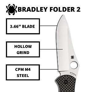 Spyderco Bradley Folder 2 Specialty Knife with 3.66" CPM M4 Premium Steel Blade and Black Carbon Fiber Laminate Handle - PlainEdge - C134CFP2