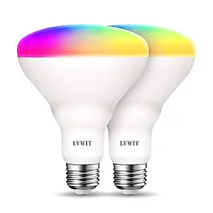 LVWIT Smart LED Bulbs, BR30 Wi-Fi Smart Light Bulb, E26 100W Replacement, Work with Alexa, Google Assistant, Tuya App, Dimmable 1300 Lumens RGB Color Changing Bulb (13W), No Hub Required, 2-Pack
