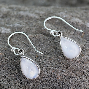 NOVICA Rainbow Moonstone and .925 Sterling Silver Dangle Teardrop Earrings, Luminous Light'