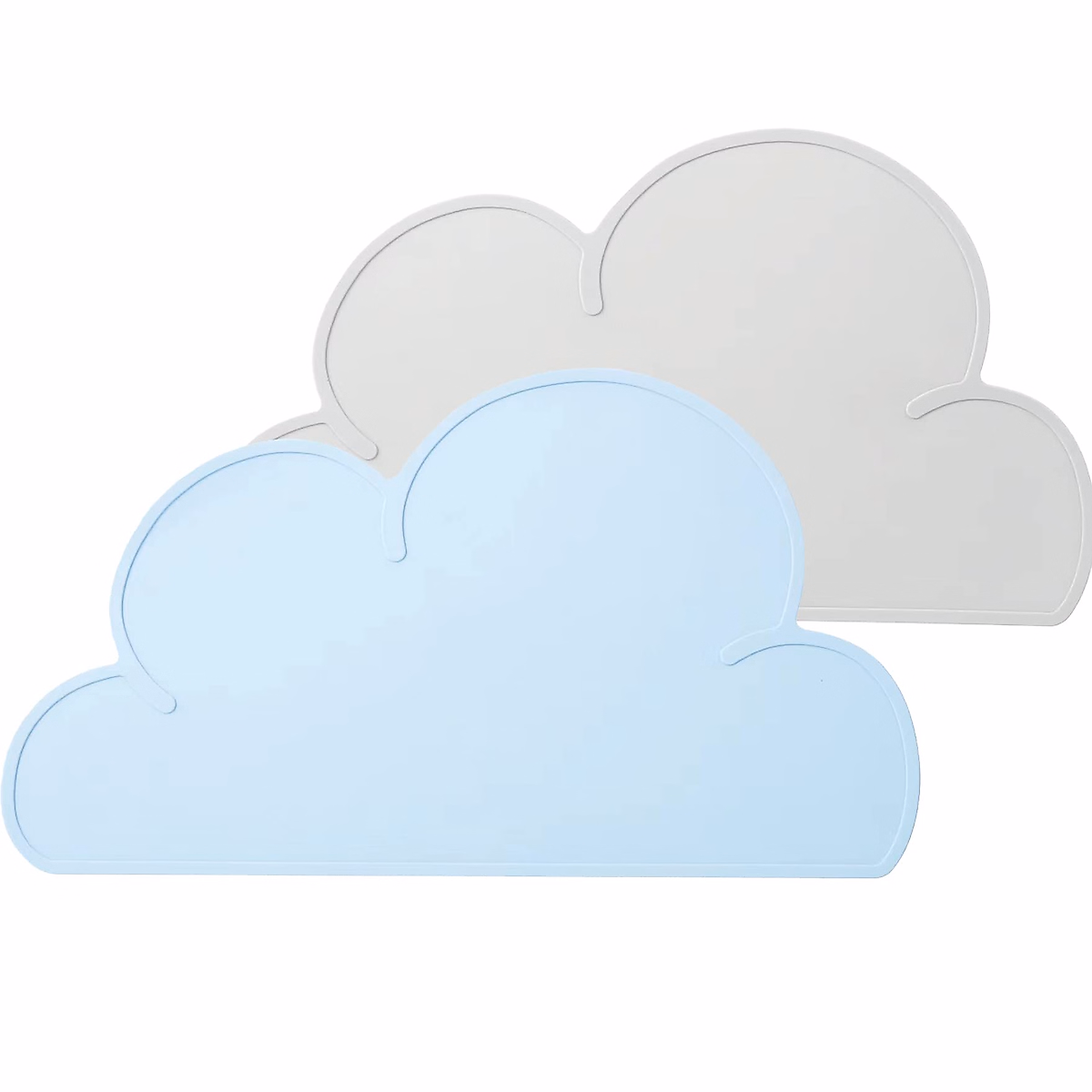 PandaEar 2 Pack Silicone Table Placemats Food Grade Mats for Kids Baby Toldder| BPA Free Non Slip Eating Table Mat Lightweight Portable with Unique Raised Edge (Blue Grey)