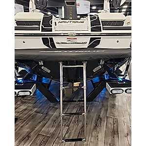 Mojiate Stainless Steel 3 Step Telescoping Folding Boat Boarding Ladder with Press-Type Spring ，for Boat Yacht Swimming Pool，Rated to 400 Pounds