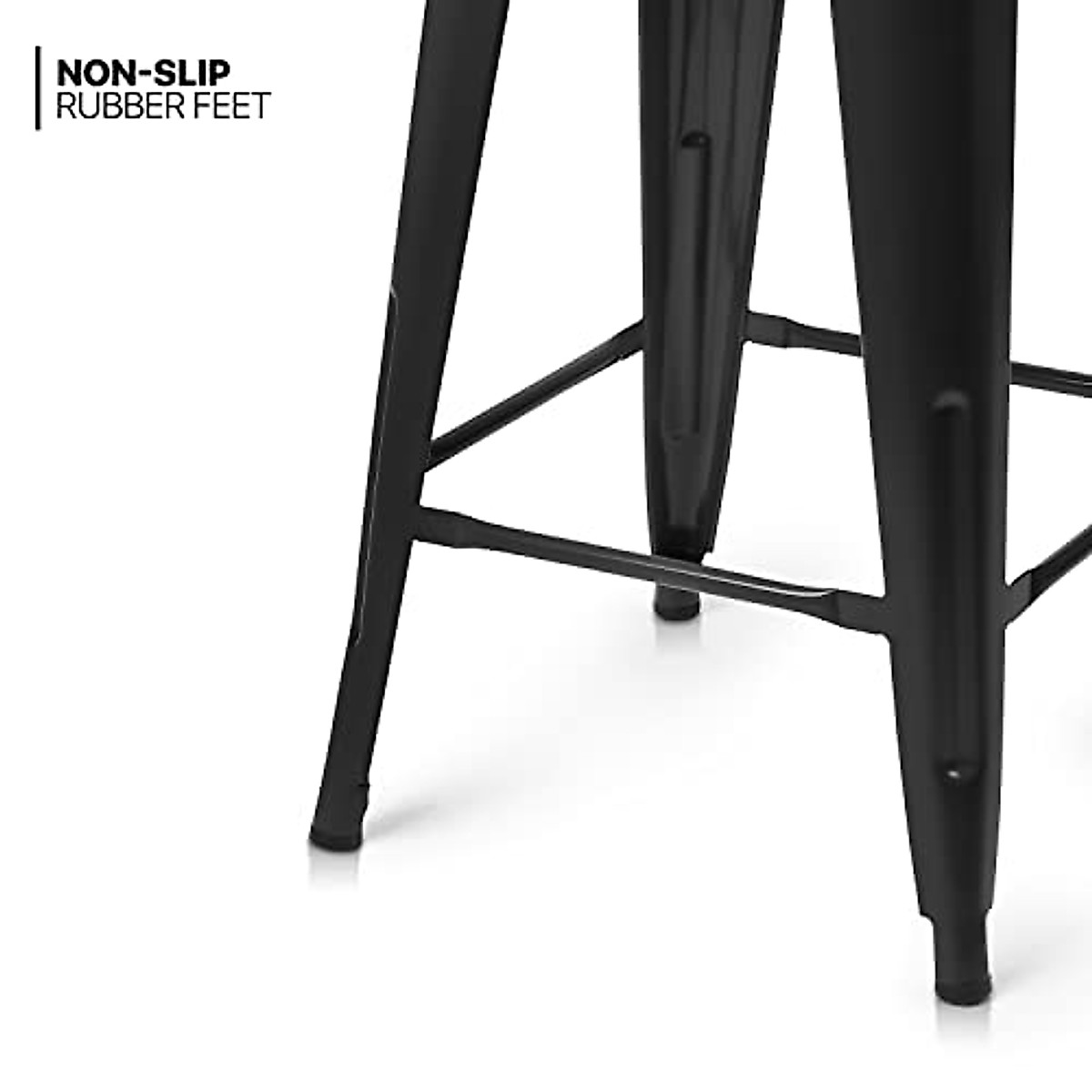 24 Inch Metal Bar Stools Set of 4, MoNiBloom Backless Counter Height Black Stackable Barstools with Square Seat for Indoor Outdoor