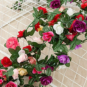 Artificial Flowers, 4 Pcs 32.8 FT Fake Rose Vine, Flower Garland, Hanging Artificial Flowers Greenery Plants for Wedding Birthday Party Decoration Outdoor Hotel Wall Table Bedroom Garden Home Decor