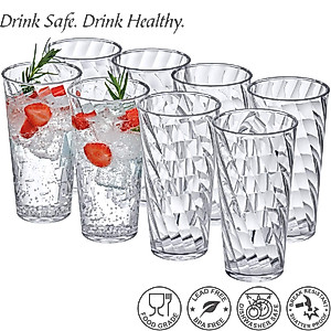 Amazing Abby - Glacier - 18-Ounce Plastic Tumblers (Set of 8), Plastic Drinking Glasses, All-Clear Reusable Plastic Cups, Stackable, BPA-Free, Shatter-Proof, Dishwasher-Safe