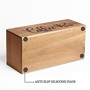 LBEMEY Acacia Wood Coffee Bar Station Organizer,Coffee Station Organizer for Cup Lid Stirrers Pod, Disposable Coffee Cup Holder, Farmhouse Coffee Bar Accessories Decor, Brown Labeled Coffee Bar