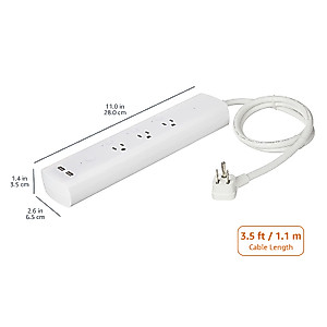 Amazon Basics Smart Plug Power Strip, Surge Protector with 3 Individually Controlled Outlets and 2 USB Ports, 2.4 GHz Wi-Fi, Works with Alexa
