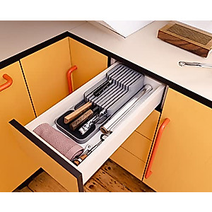 Joseph Joseph 85120 DrawerStore Kitchen Drawer Organizer Tray for Knives Knife Block, Gray