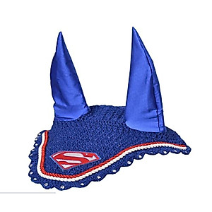 Super Man Horse Fly Bonnet Ear Net Fly Veil Hood Mask Hand Made Crochet Cotton