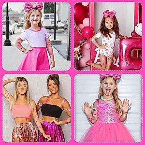 Pink Temporary Tattoos Hot Pink Princess Birthday Party Decorations Favors Pink Tattoos for Kids Girls Woman Adult Pink Birthday Party Supplies