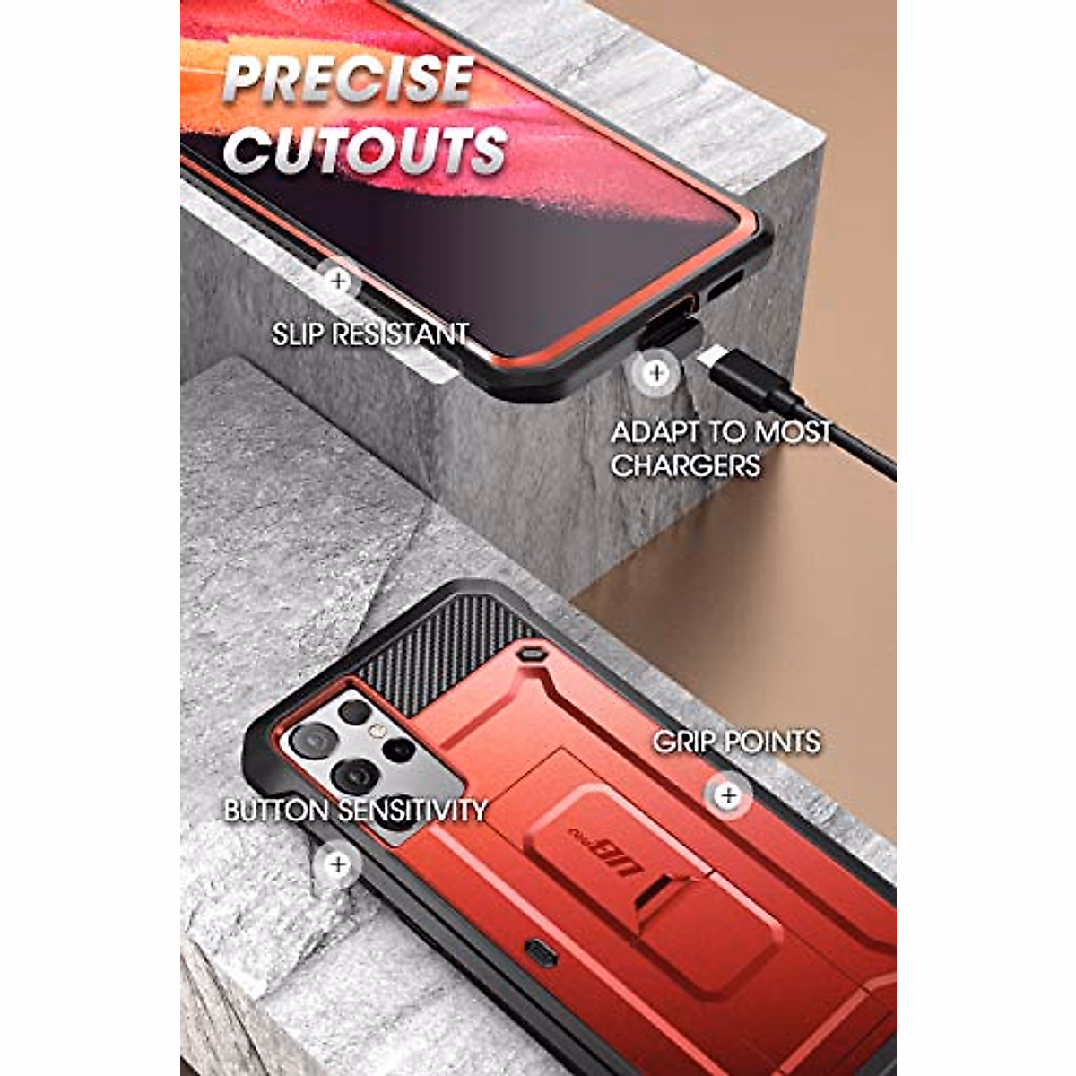 SUPCASE Unicorn Beetle Pro Series Case Designed for Samsung Galaxy S21 Ultra 5G (2021 Release), Full-Body Dual Layer Rugged Holster & Kickstand Case Without Built-in Screen Protector (Ruddy)