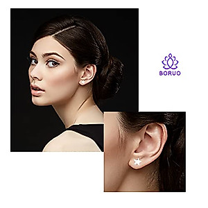 925 Sterling Silver Stud Earrings, BoRuo Star Stud Earrings