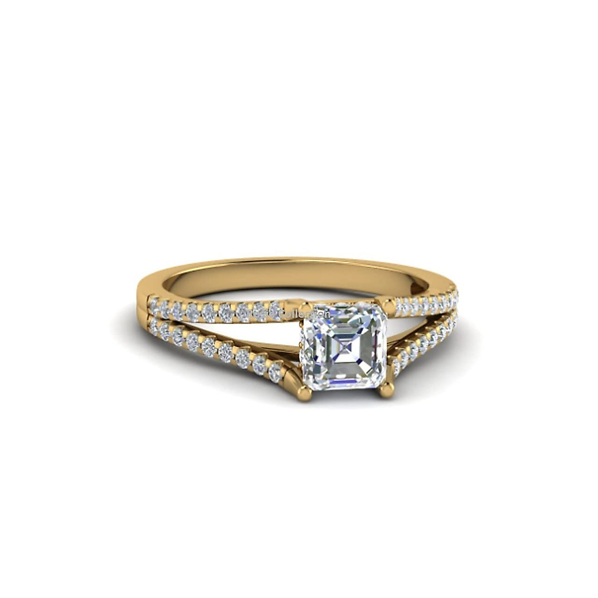 Rosie Collection Split Shank Asscher Shape Simulated Diamond 14K Yellow Gold Over 925 Sterling Silver Engagement Ring 6