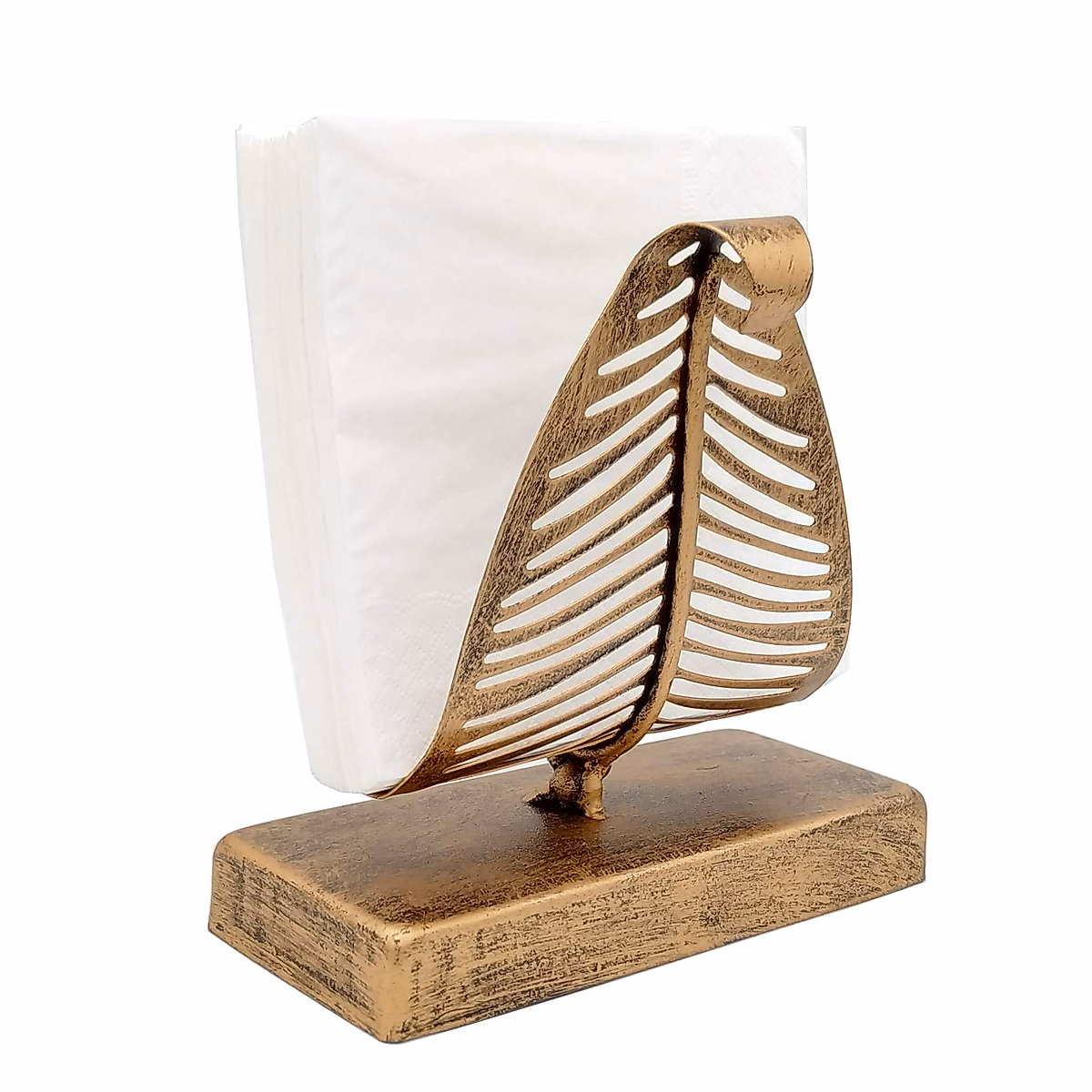OwlGift Freestanding Modern Napkin Holder with Leaf Design, Tabletop Tissue Dispenser, Countertop Napkin Storage Organizer – Bronze