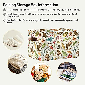 xigua Cute Monkeys In The Jungle Foldable Storage Bin, Collapsible Sturdy Fabric Storage Basket Cube W/Handles, Storage Box for Organizing Toys Nursery Shelf Closet Bedroom Office 2PCS