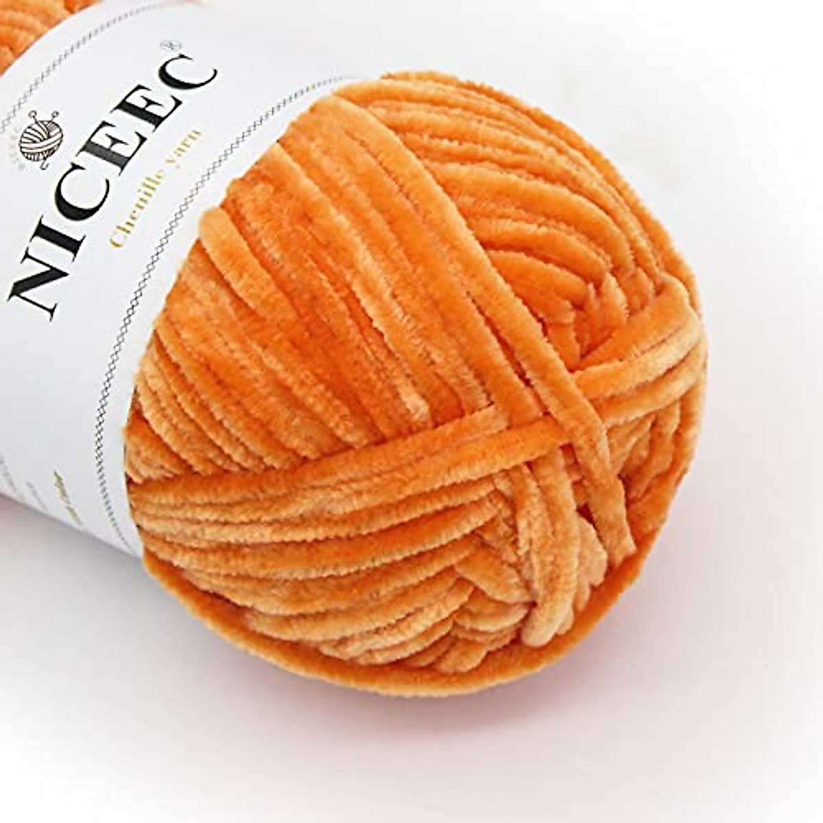 NICEEC 3 Skeins Soft Chenille Yarn Blanket Yarn for Knitting Fancy Yarn for Crochet Weaving DIY Craft Total Length 3×85m (3×93yds, 3×50g)_Orange