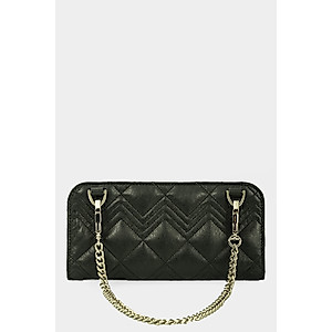 VELEZ Leather RFID Blocking Wallet - Designer Wallets for Women - Long Wristlet Clutch with Chain Black