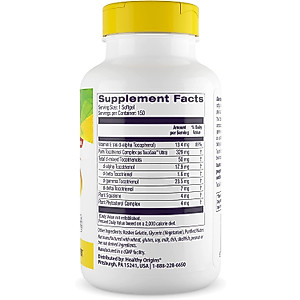 Healthy Origins Tocomin SupraBio (Tocotrienols), 50 mg - Supports Heart Health & Cardiovascular System - Tocotrienol & Vitamin E Supplement - Gluten-Free Skin Support - 150 Softgels