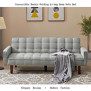 BIVVI Futon Sofa Bed Couch Linen Convertible Sleeper Sofa 73.62 Inch Long Folding Loveseat Couch w/Arms,Upholstered Lounge Sofá Daybed for Small Spaces Living Room, Apartment Office Dorm,Gray