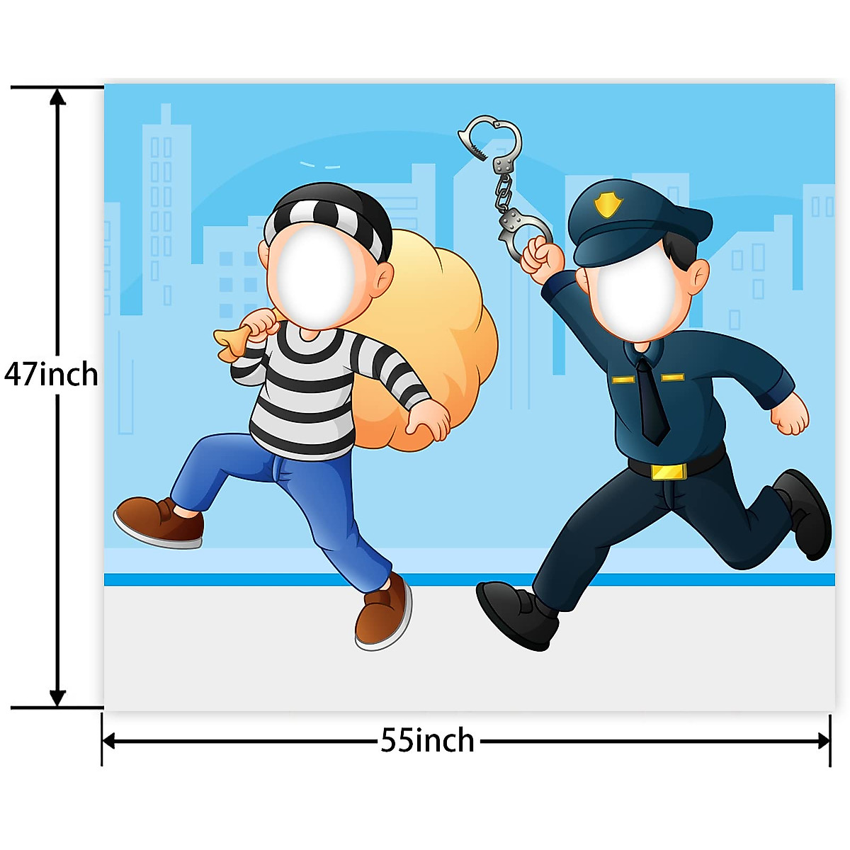 Policeman and Thieves Banner Backdrop Background Pretend Play Party Game Photo Booth Props Cops and Thieves Theme Decor Graduation 1st Birthday Party Baby Shower Favors Supplies Decorations, Multi
