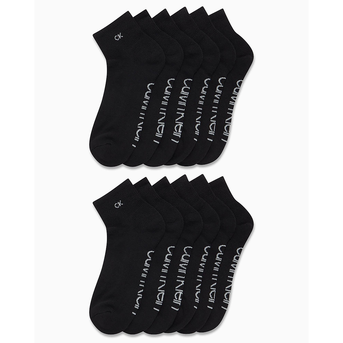Calvin Klein Men's Socks - Athletic Cushioned Quarter Cut Ankle Socks (12 Pack), Size 712, True Black