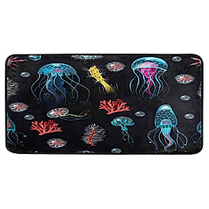 Kigai Ocean Jellyfish Corals Seaweed Area Rugs Colorful Large Non-Slip Floor Mat Carpets Doormat Foot Pad for Outdoor Kitchen Living Dining Dorm Playing Room Bedroom 39 x 20 inch