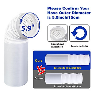 Estoder Portable AC Window Vent Kit with 5.9 Inch Exhaust Hose (78.7Inch Length), Adjustable Window Seal for Portable Air Conditioner, Universal 3x21.7” AC Seal Plate with Coupler for Sliding Windows