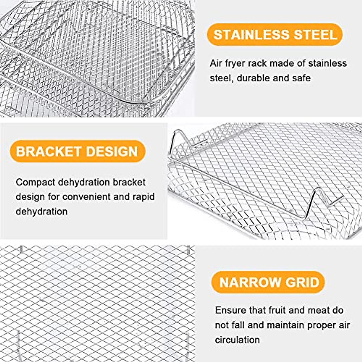 8 Inch Square Air Fryer Rack, Set of 3 Stackable Stainless Steel Dehydrator Rack, Square Racks Air Fryer Accessories for Cosori, Instant Vortex, Nuwave Air Fryer, Ninja Foodi Grill