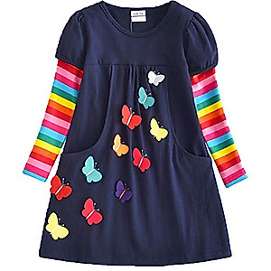 VIKITA Little Girls Dresses Winter Girl Clothes Long Sleeve Navy Dress Xmas Gift for Kids 2-8 Years LH5805, 7T