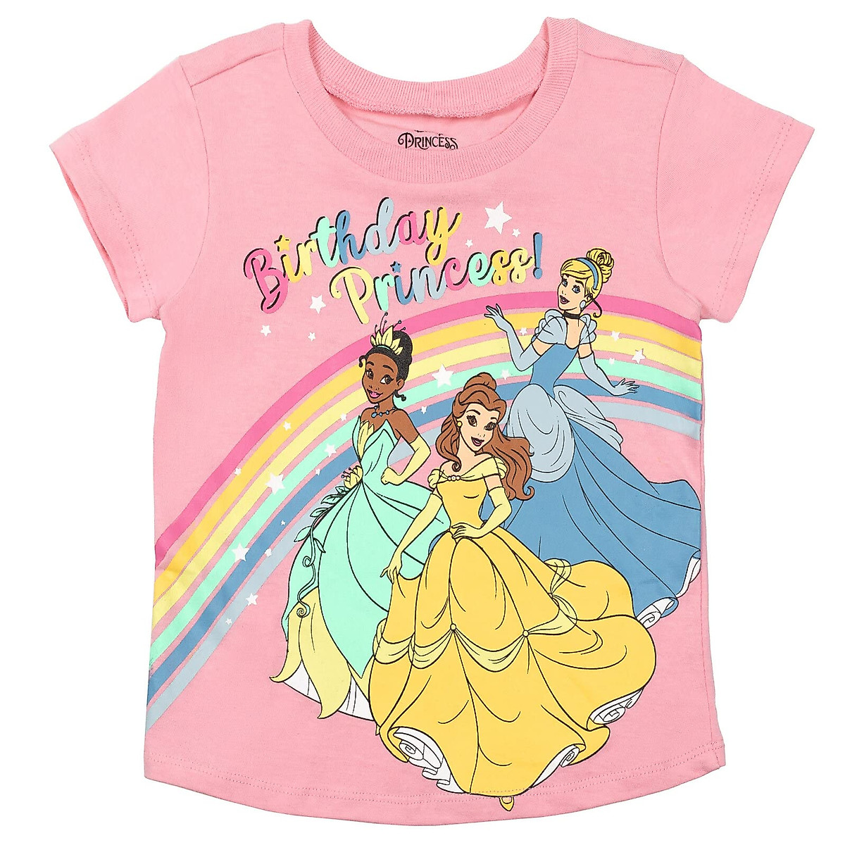 Disney Beauty and The Beast Princess Belle Cinderella Tiana Little Girls T-Shirt 6-6X Pink