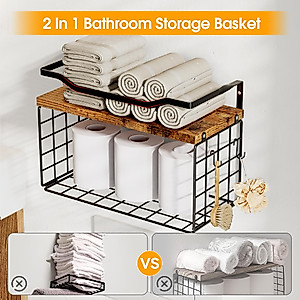 Towel Racks for Bathroom,Towel Rack Wall Mounted, 6 Tier Rolled Or Folded Towel Holder with Floating Shelves, Bathroom Towel Holder for Bath, Hand Towels,Metal and Wood