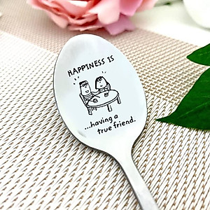 BIGEVENTS True friend Spoon Engraved teaspoons coffee spoon coffee spoons my peanut butter spoon peanut butter spoon spoon coffee spoons for tea tea gifts adult cereal spoon, Silver, 7 (A1)