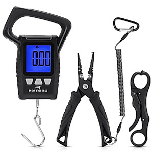 KastKing WideView Digital Fishing Scale with Fishing Pliers and Lip Grip Combo, 7” Stainless Steel Pliers, Large 2.5” Display, 110 LBs/50 Kg, Waterproof and Floating