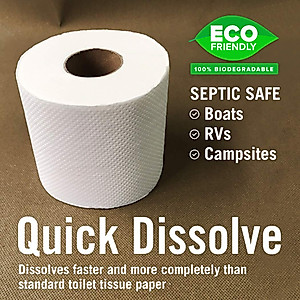 Boat and RV Toilet Paper, Septic Safe Quick Dissolving Tissue, 12 Single Rolls, Biodegradable 2-Ply for Marine, Travel, and Camper Systems, Camping Tank-Safe Bulk Pack