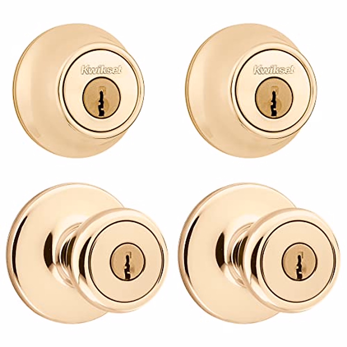 Kwikset 242 Tylo Entry Knob and Single Cylinder Deadbolt Project Pack in Polished Brass