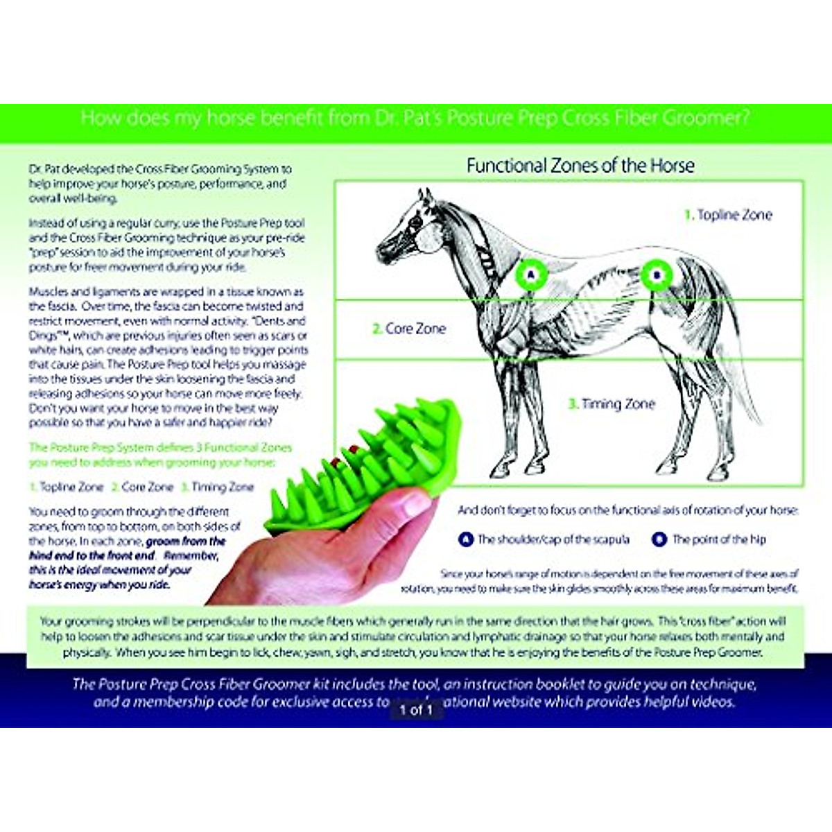 Posture Prep Cross Fiber Groomer Horse Pony Curry Comb