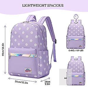 mygreen Cartoon Dot Prints Backpacks for Girls Kids Elementary School Bags Boys Nylon Bookbag Purple