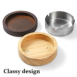 DDAJJAJ Cute Ashtrays for Cigarettes Smokeless Ash Tray with Stainless Steel Liner Windproof Wooden Ashtray with Lid for Home Office Tabletop Outside Patio